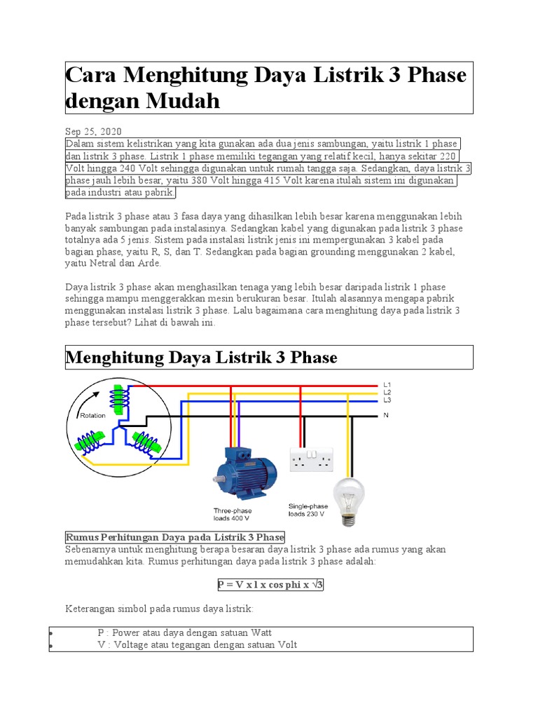 Cara Menghitung Daya Listrik 3 Phase Dengan Mudah | PDF