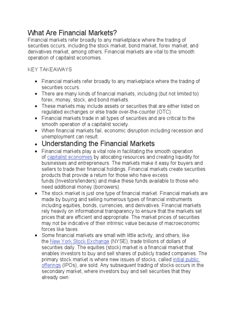 What Are Financial Markets?: Key Takeaways | PDF | Financial Markets ...