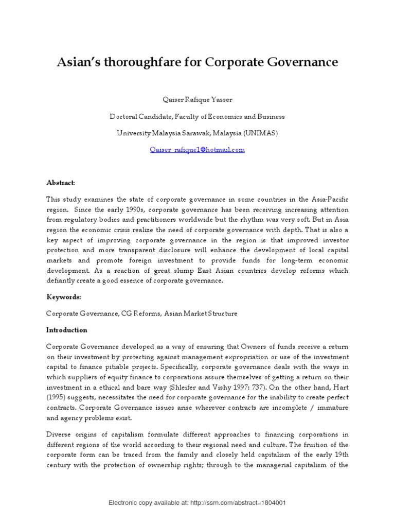 Asian's Thoroughfare For Corporate Governance: Abstract | PDF ...