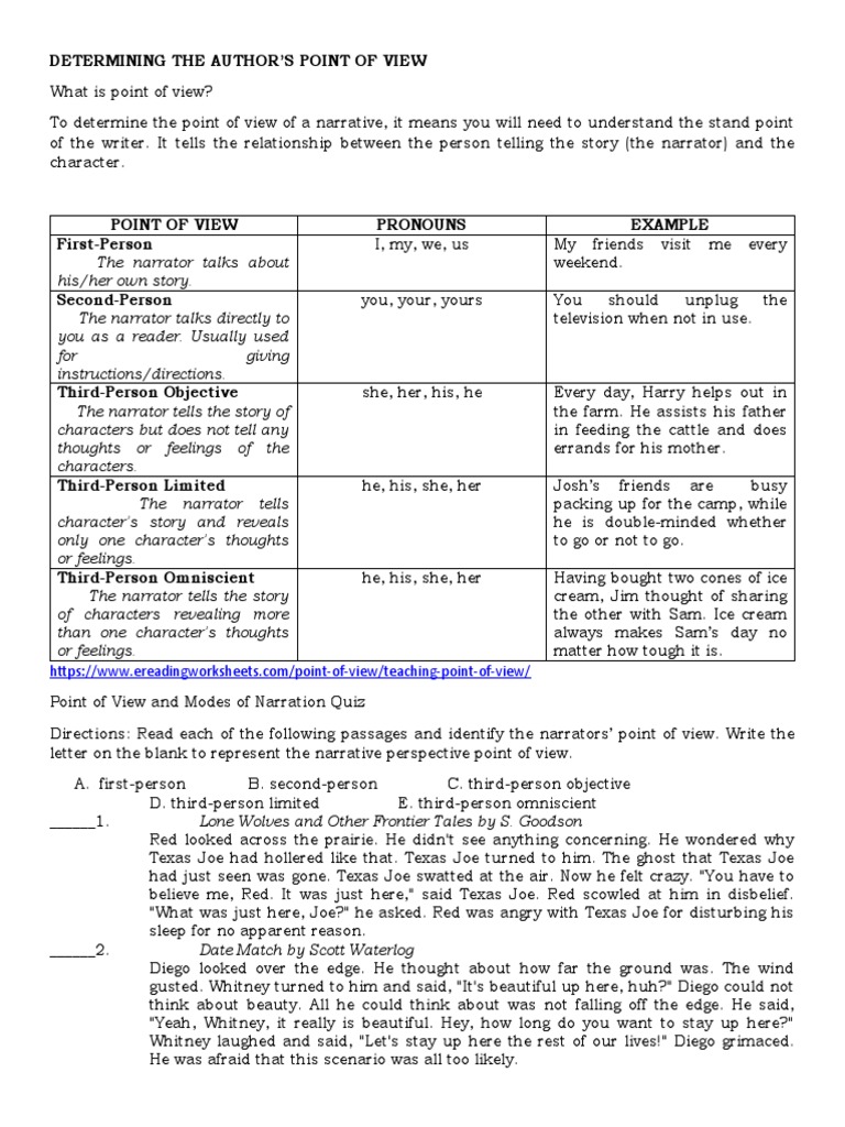 Author's Point of View | PDF | Narration