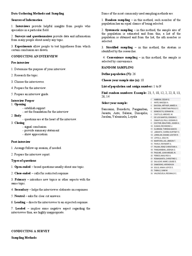 Data Gathering Methods and Sampling | PDF | Sampling (Statistics ...