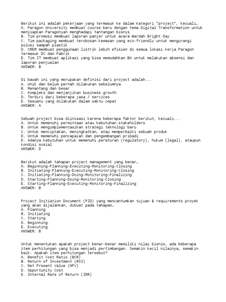 Contoh Format Pre-Test Post-Test Epic (Pilihan Ganda) | PDF