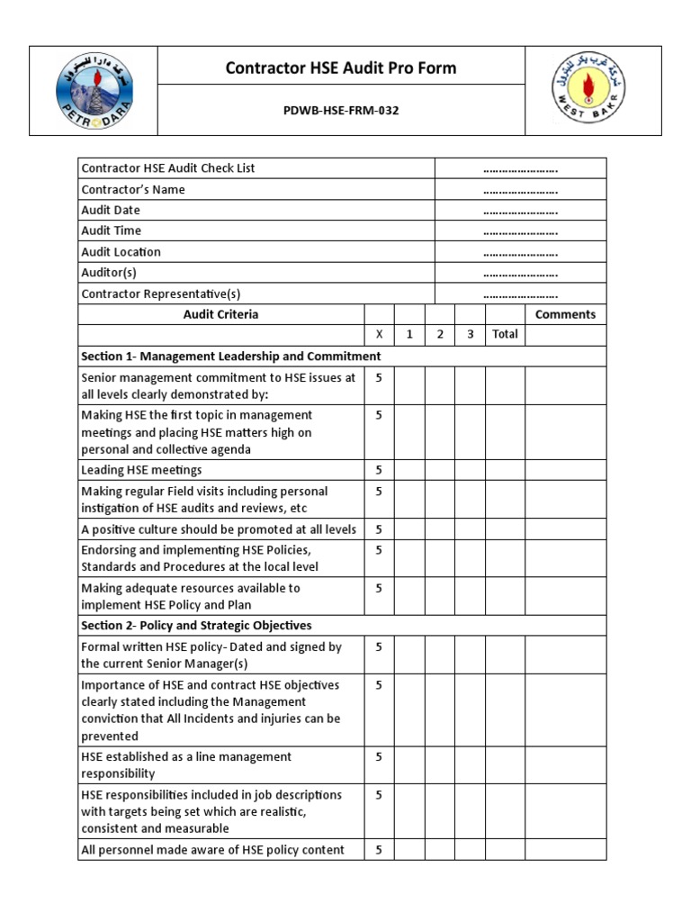 HSE-FRM-32 HSE Audit Pro Forma | PDF | Audit | Employment