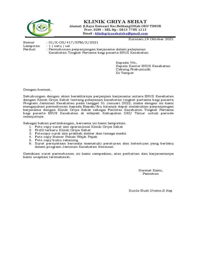 Surat Permohonan PKS BPJS Kes | PDF