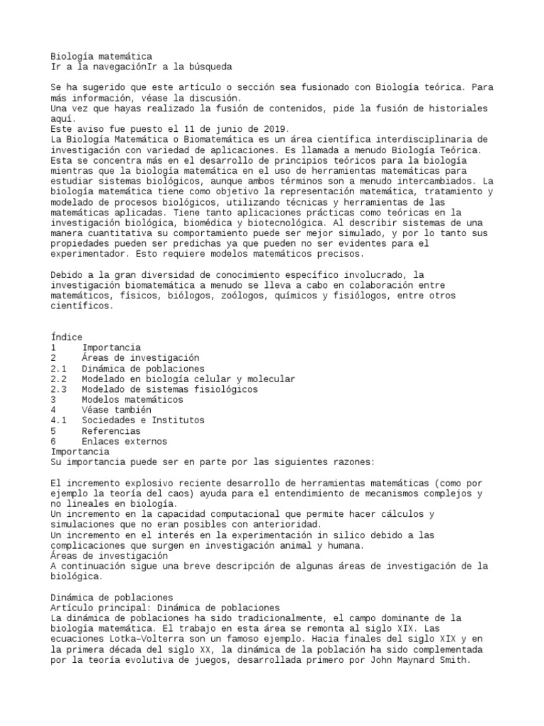 Biologia (Matematica) | PDF | Biología Matemática Y Teórica | Biología