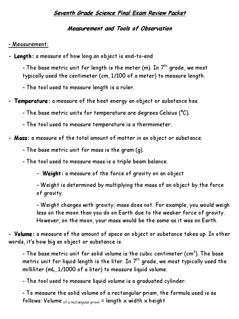 7th Grade Science Exam Review | PDF | Mixture | Cell (Biology)