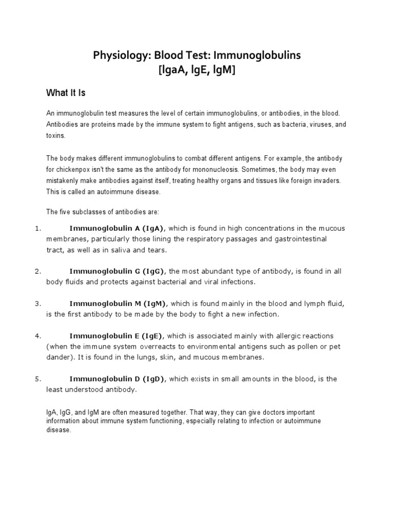 Physiology: Blood Test: Immunoglobulins (Lgaa, Lge, LGM) : What It Is ...