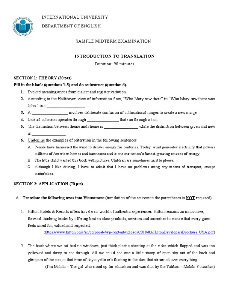 Translation Test Sample Exam | PDF | Vietnam