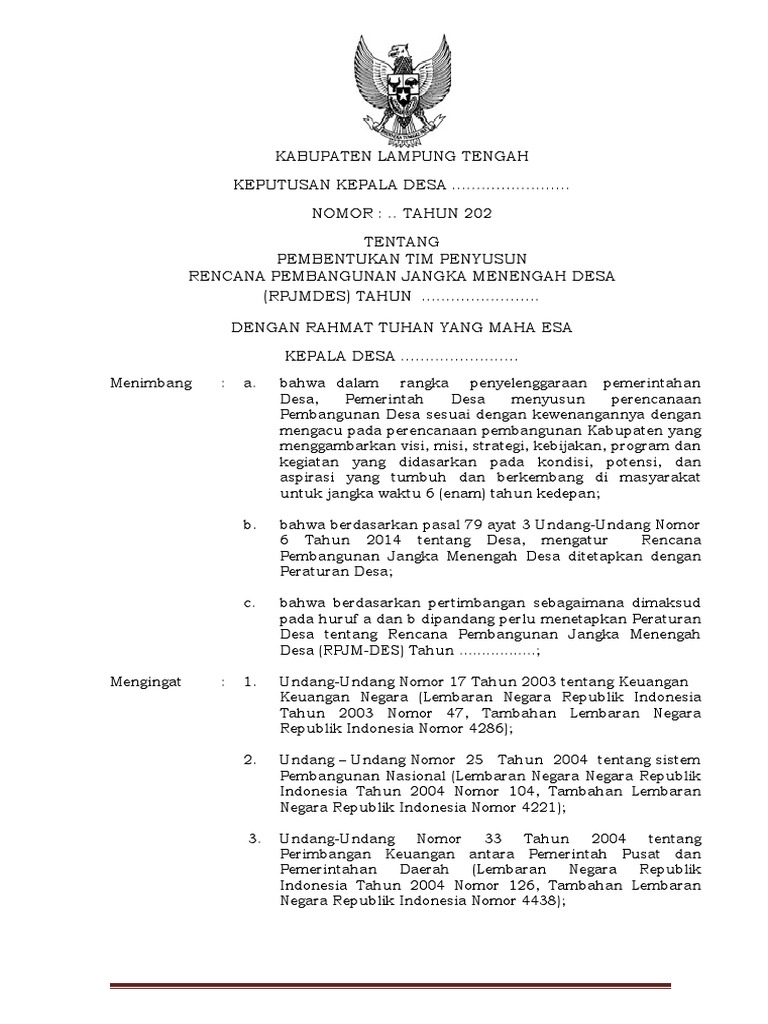 SK Tim Penyusun RPJM | PDF