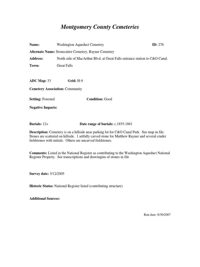 Plot Map: Monocacy Cemetery Beallsville MD | PDF | Cemetery | Burial