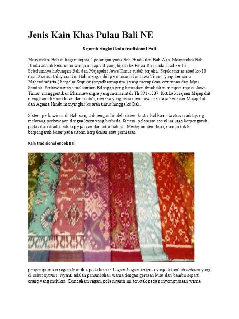 Jenis Kain Khas Pulau Bali NE | PDF
