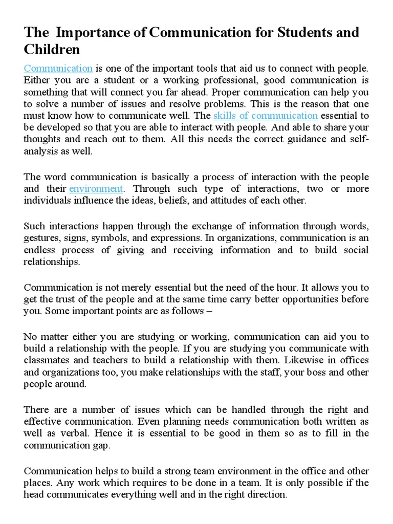 The Importance of Communication For Students and Children | PDF ...