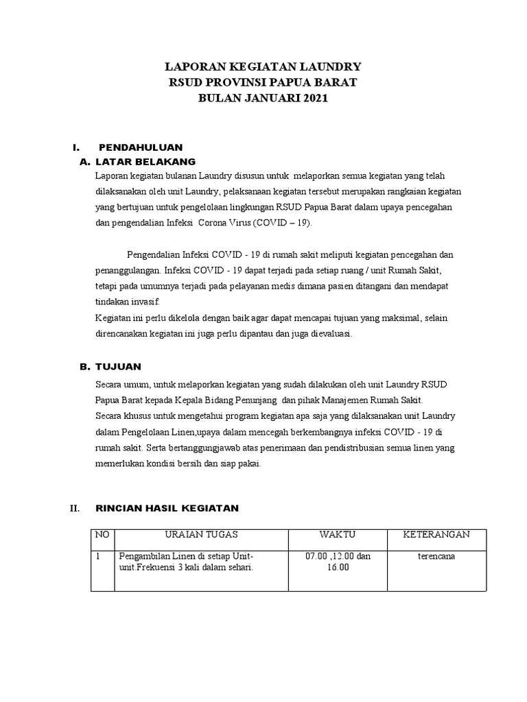 Laporan Kegiatan Cleaning Service Januari 2021 | PDF