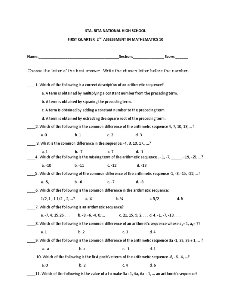 Grade 10 Assessment | PDF | Elementary Mathematics | Mathematical Concepts