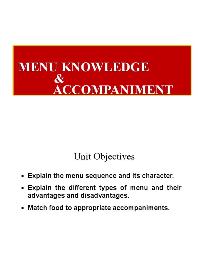 Unit 5 - Menu Knowledge Accompaniments | PDF | Menu | Sauce
