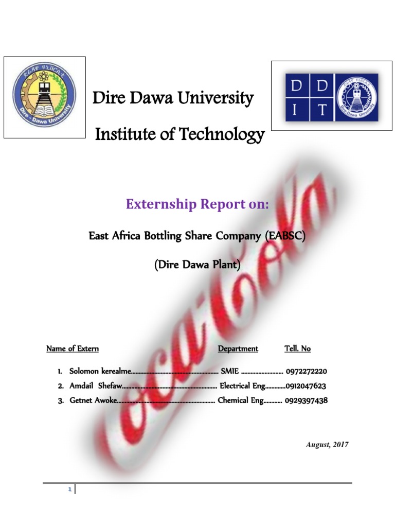 Dire Dawa University Institute of Technology: Externship Report On ...