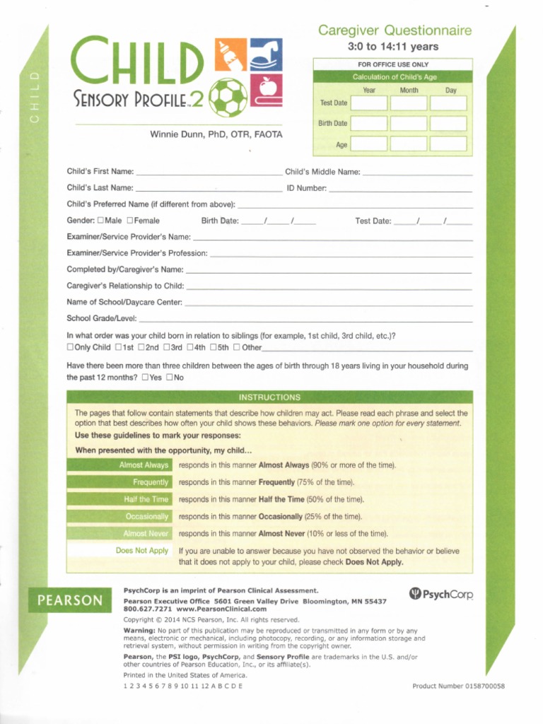Child Sensory Profile001 Age 4 Thru 14 | PDF