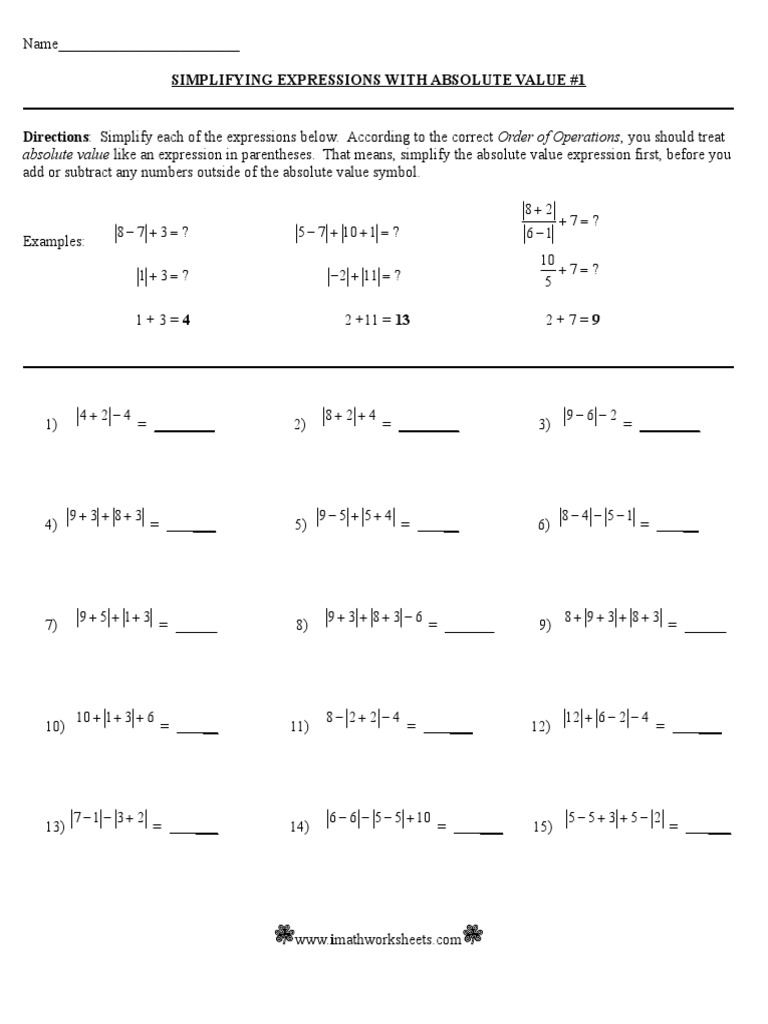 Simplifying Expressions With Absolute Value 1 | PDF