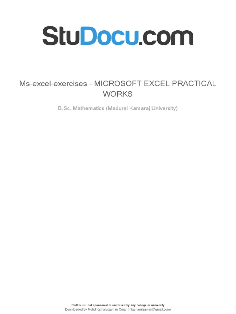 Ms Excel Exercises Microsoft Excel Practical Works | PDF | Microsoft ... Ms Excel Exercises Microsoft Excel Practical Works | PDF | Microsoft ...