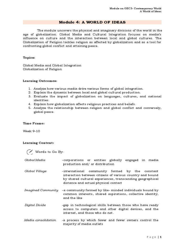 Module 4: A World of Ideas: Topics | PDF | Mass Media | Globalization