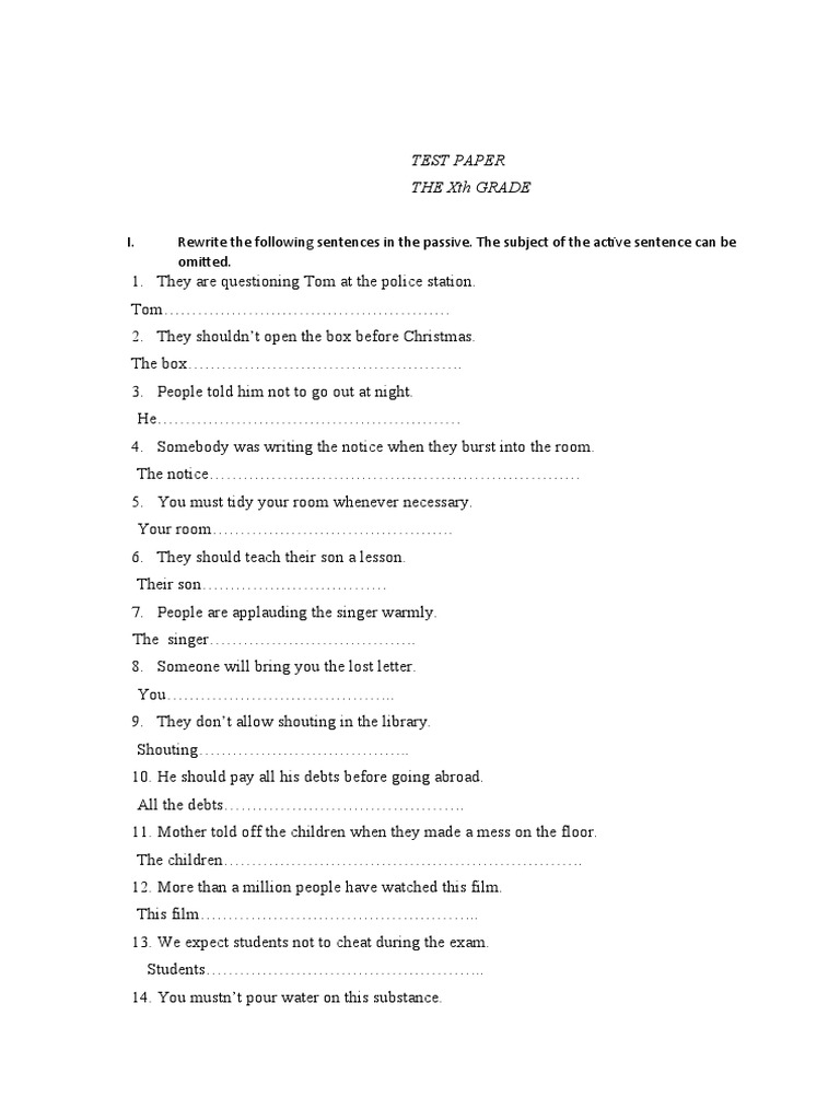 TEST PAPER - The 10th Grade | PDF