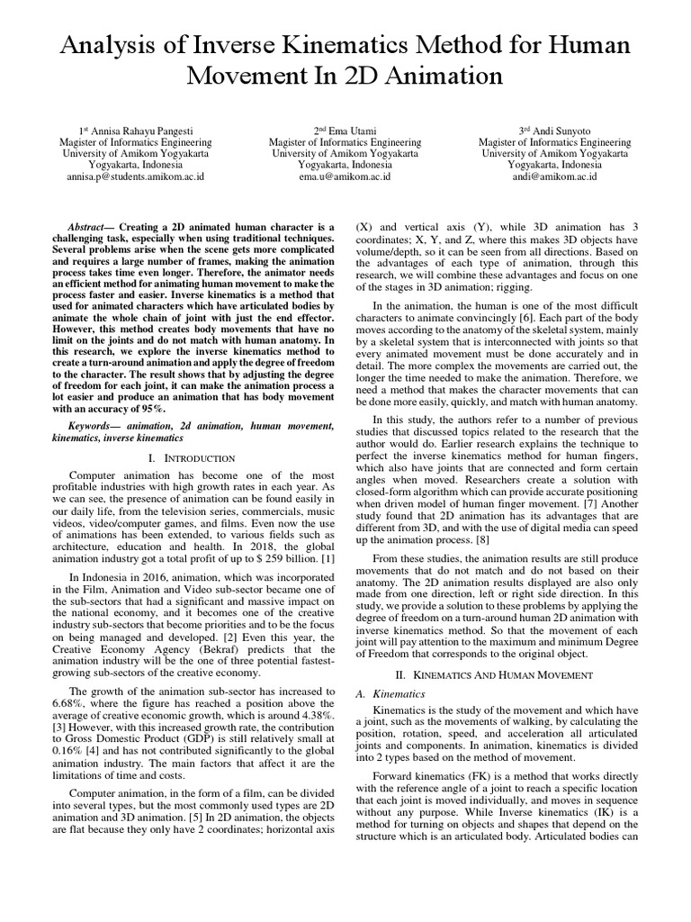 Analysis of Inverse Kinematics Method For Human Movement in 2D ...