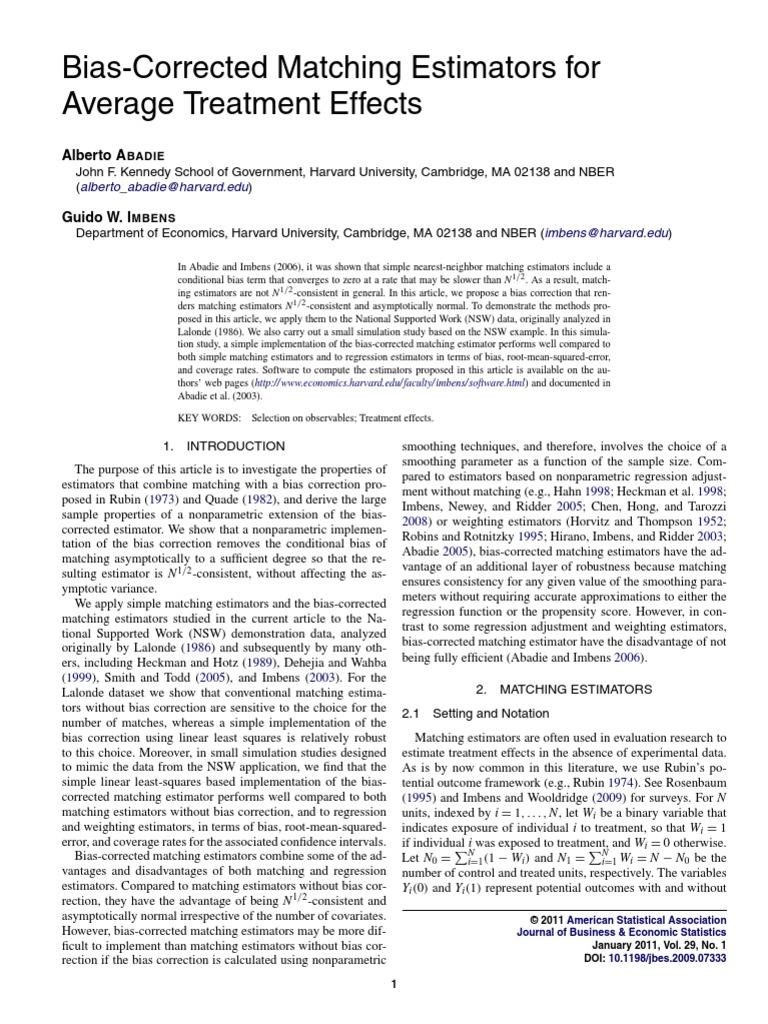 Bias Corrected Matching Estimators For Pdf Estimator Regression Analysis 