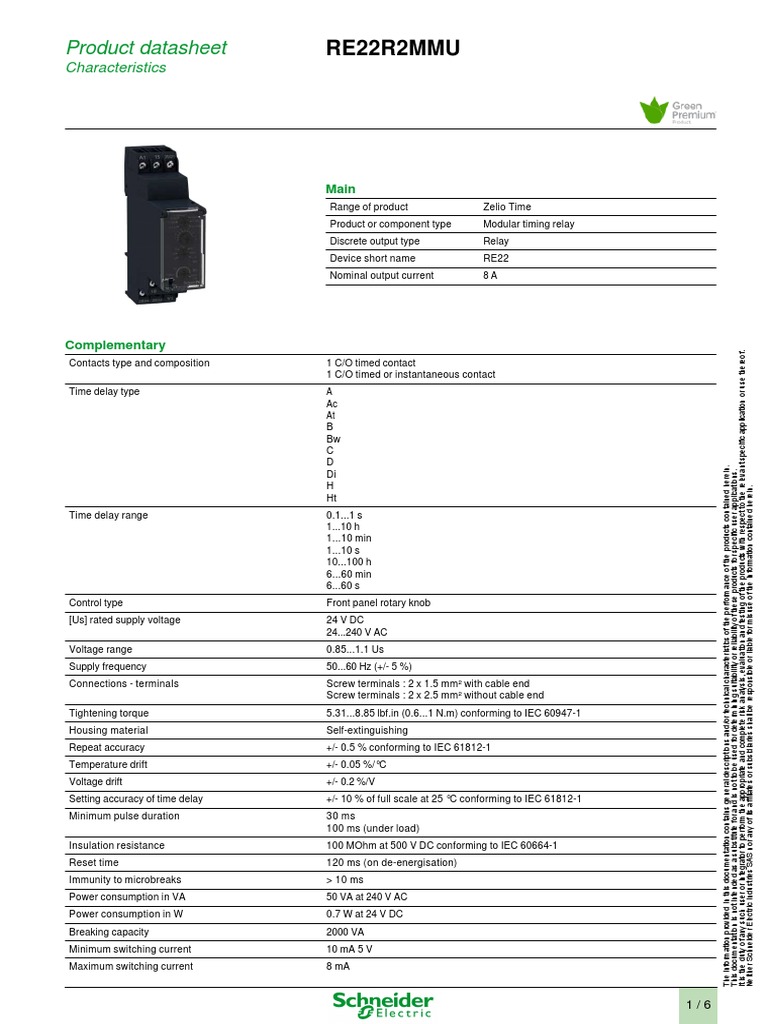 Schneider - Electric RE22R2MMU Datasheet | PDF | Relay | Alternating ...