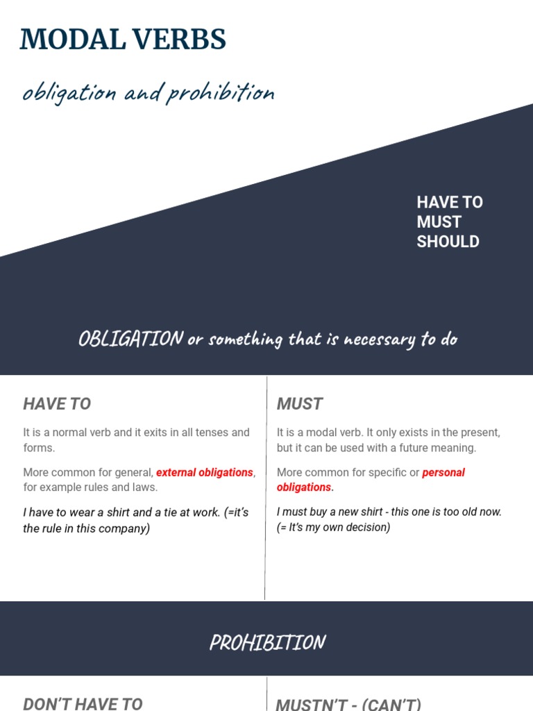 Modal Verbs: Obligation & Prohibition | PDF | Career & Growth ...