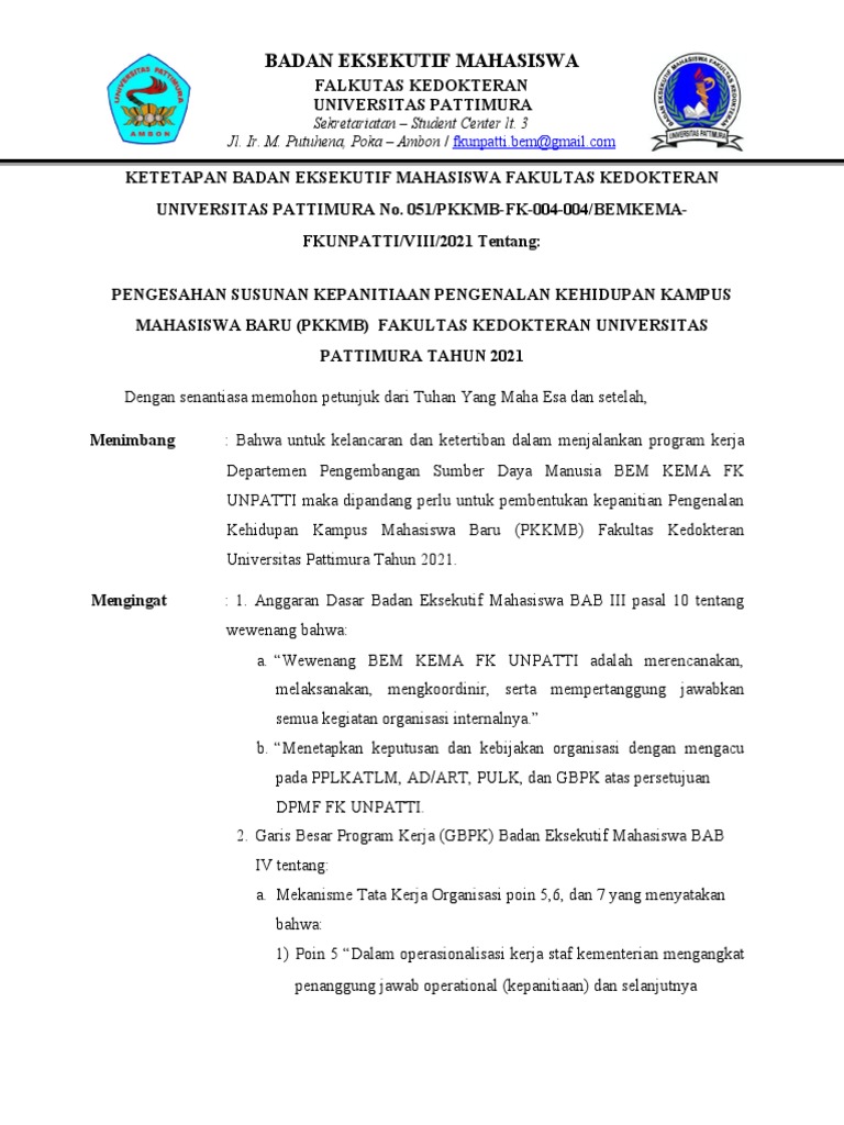 051.surat Keputusan Panitia PKKMB Fkunpatti 2021 | PDF | Karier ...