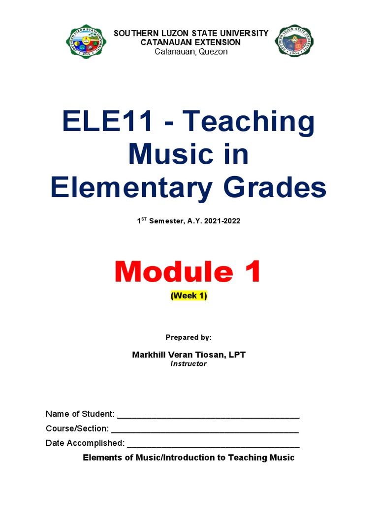 ELE11 - Teaching Music in Elementary Grades: (Week 1) | PDF | Sound ...