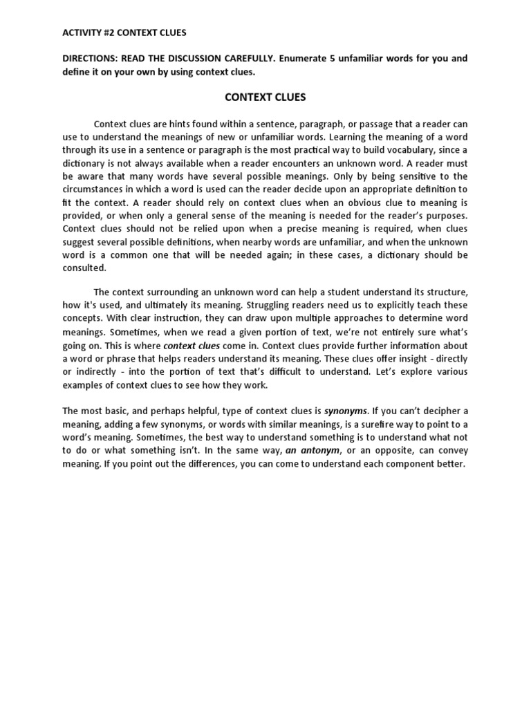 Context Clues - Activity #2 | PDF