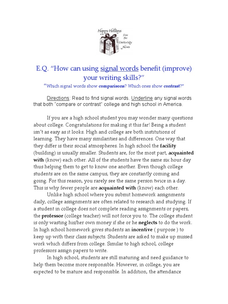 E.Q. "How Can Using Signal Words Benefit (Improve) Your Writing Skills ...