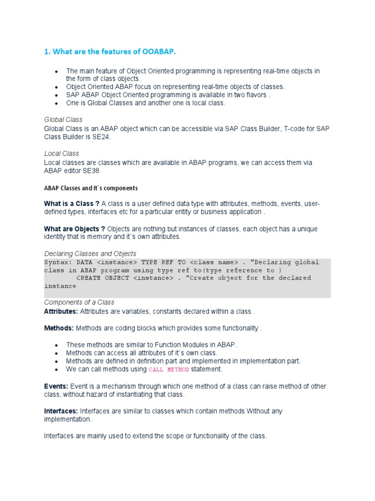 What Are The Features Of Ooabap Global Class Pdf Class Computer 4909