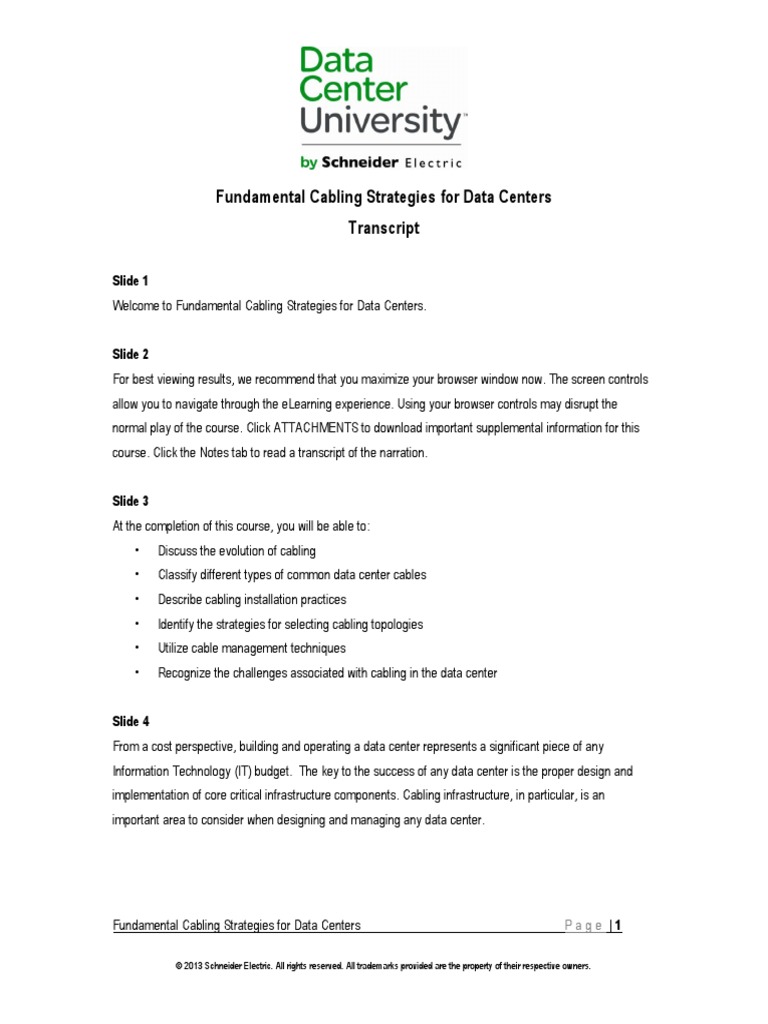 Fundamental Cabling Strategies For Data Centers Transcript | PDF ...