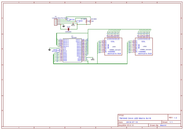 Schematic - TM1640 3mm LED Matrix Module - 2021-10-24 | PDF