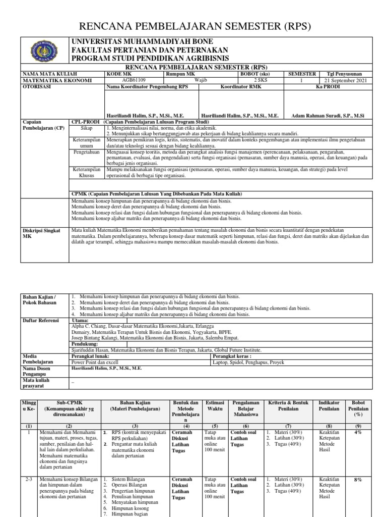 RPS Matematika Ekonomi | PDF | Karier & Perkembangan | Seni