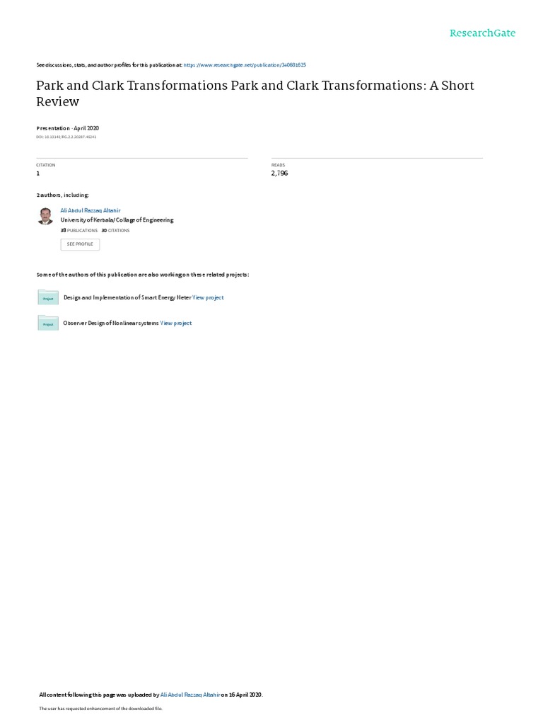 Park and Clark Transformations Park and Clark Transformations: A Short ...