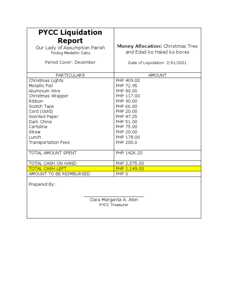 Liquidation Report PYCC (December) | PDF