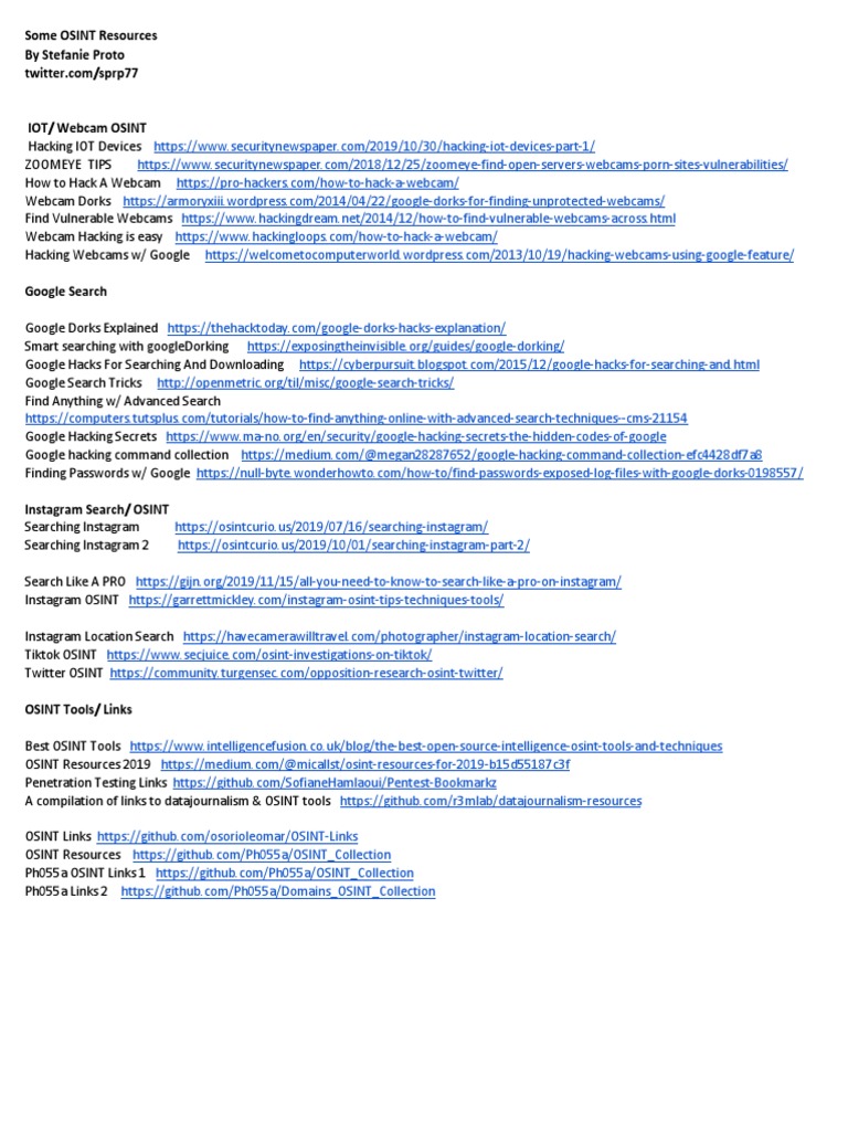 Some OSINT Resources by Sprp77 | PDF | Computing | Cyberspace