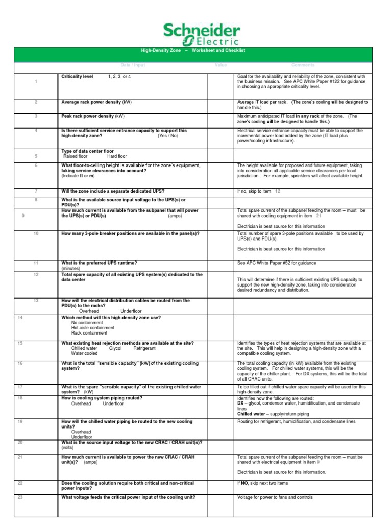 Data / Input Value Comments: High-Density Zone - Worksheet and ...