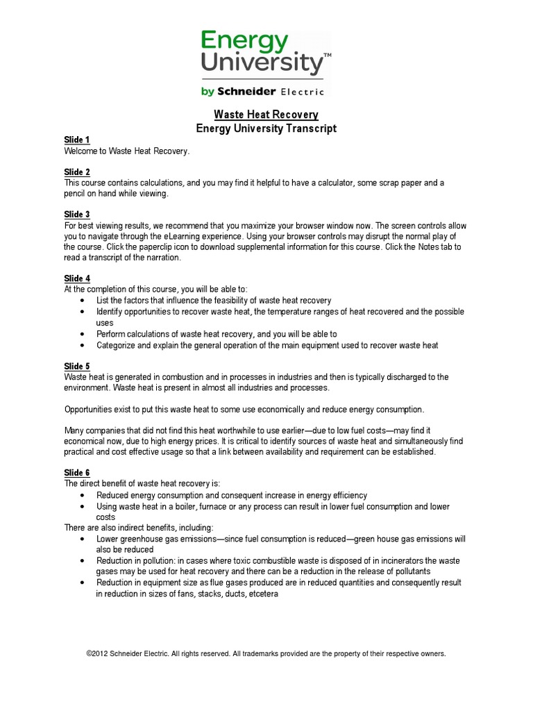 Waste Heat Recovery Transcript | PDF | Heat | Boiler