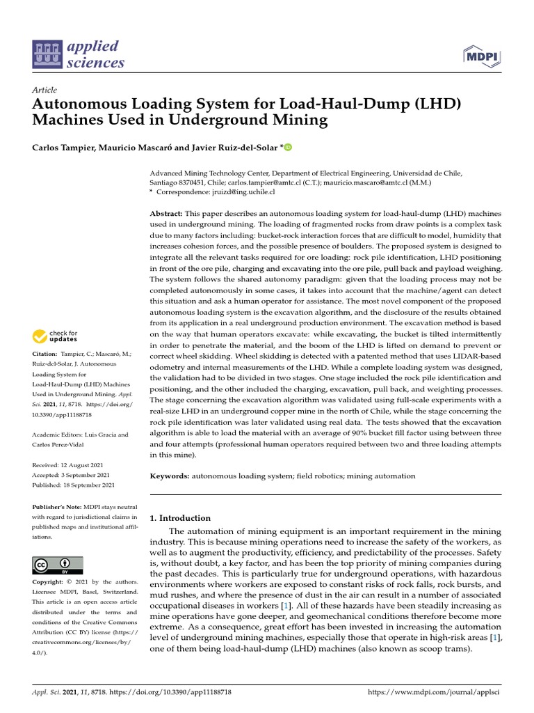 Applied Sciences: Autonomous Loading System For Load-Haul-Dump (LHD) Machines Used in ...