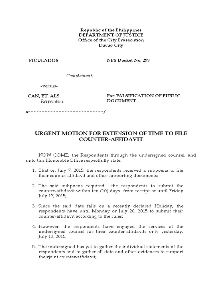 Motion For Extension Sample | PDF | Justice | Legal Procedure