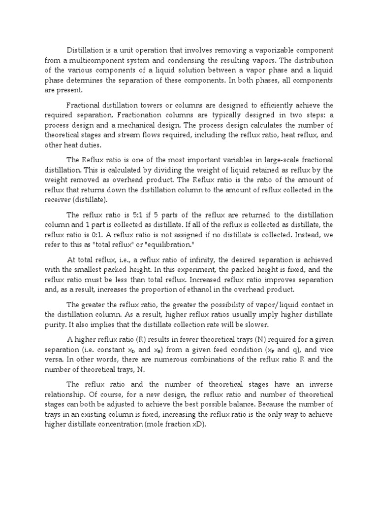 Reflux Ratio | PDF | Distillation | Scientific Techniques