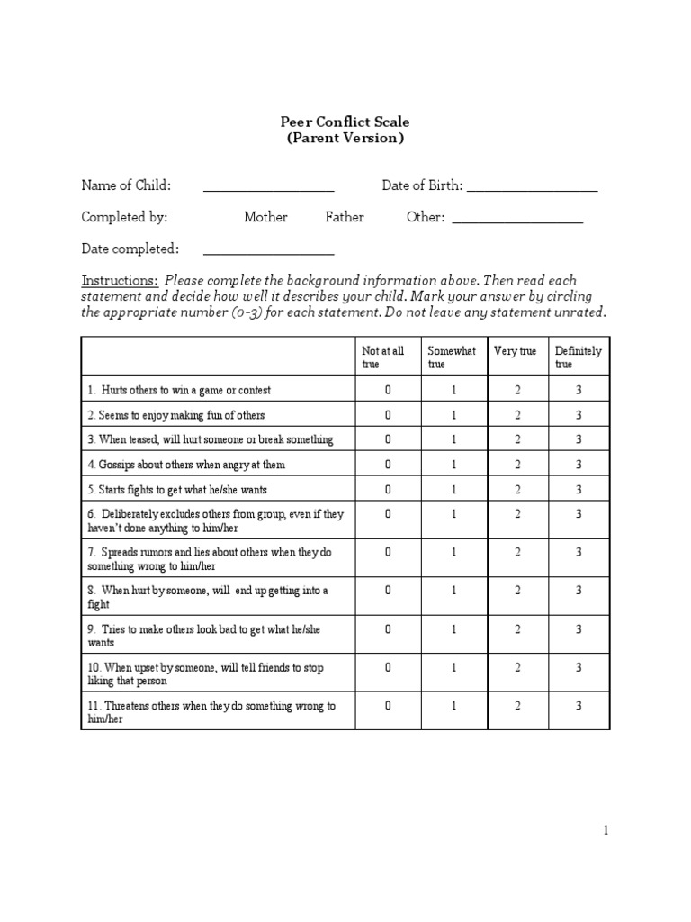 Peer Conflict Scale Parent Version | PDF