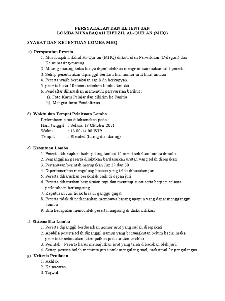 Juknis Lomba MHQ 2021 | PDF