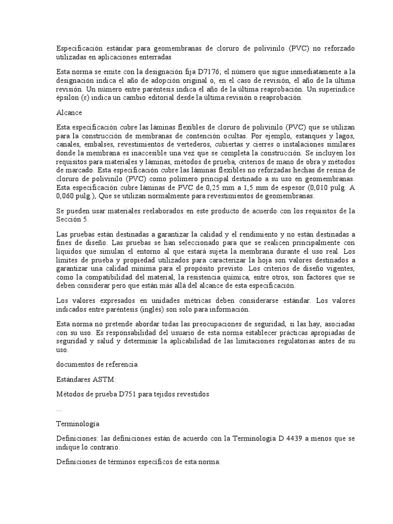 Astm d7176-06 Español | PDF | Cloruro de polivinilo | Presión