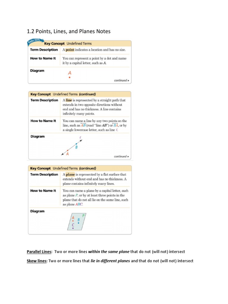 1.2 Points, Lines, and Planes Notes | PDF