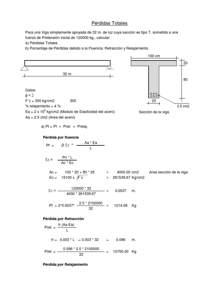 Ejercicio Resuelto Perdida Pretensado Pdf